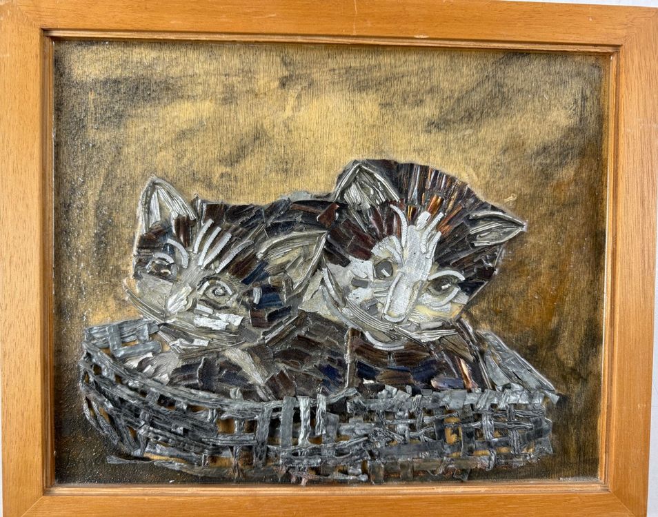 Metall Relief Collage Kätzchen Bild verso Handsigniert (Gebraucht) in ...