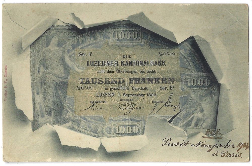 Inhaberscheck der LUZERNER KANTONALBANK TAUSEND FRANKEN (Gebraucht) in ...