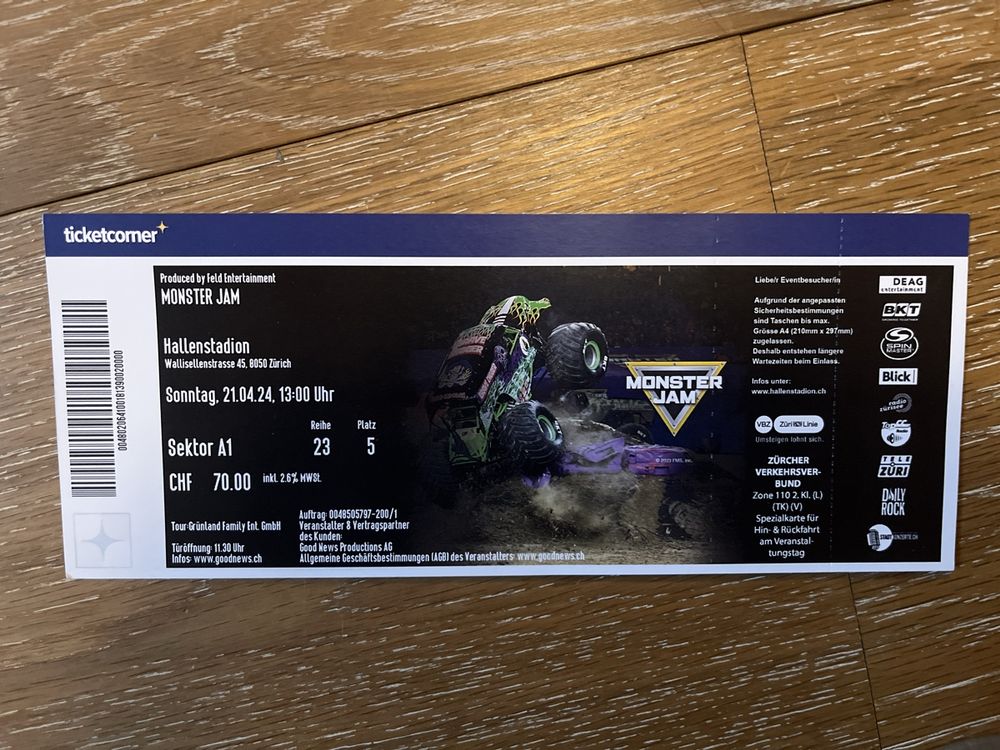 Monster Jam Ticket | Acheter sur Ricardo