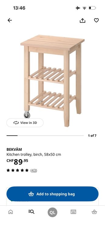 IKEA BEKVÄM Kitchen Trolley - Birch - 58x50cm - on wheels (Gebraucht ...