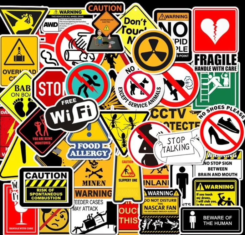 50 Stk. Sticker Aufkleber - Warnzeichen & Verbotszeichen (Neu und ...