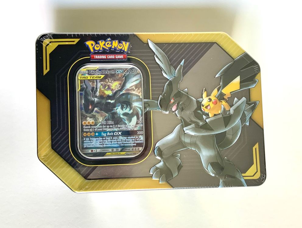 Pokémon Sun and Moon TAG TEAM Zekrom Pikachu GX Tin Box EN (Gebraucht ...