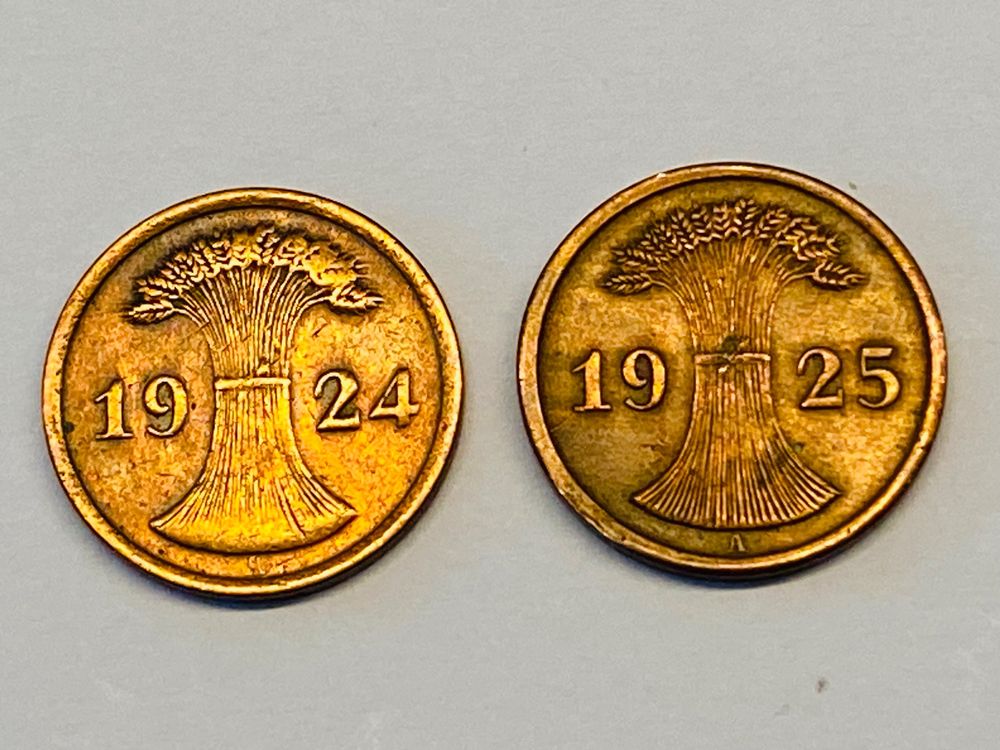 2 x Deutsches Reich 2 Reichspfennig 1924 1925 Münzzeichen A (Gebraucht ...