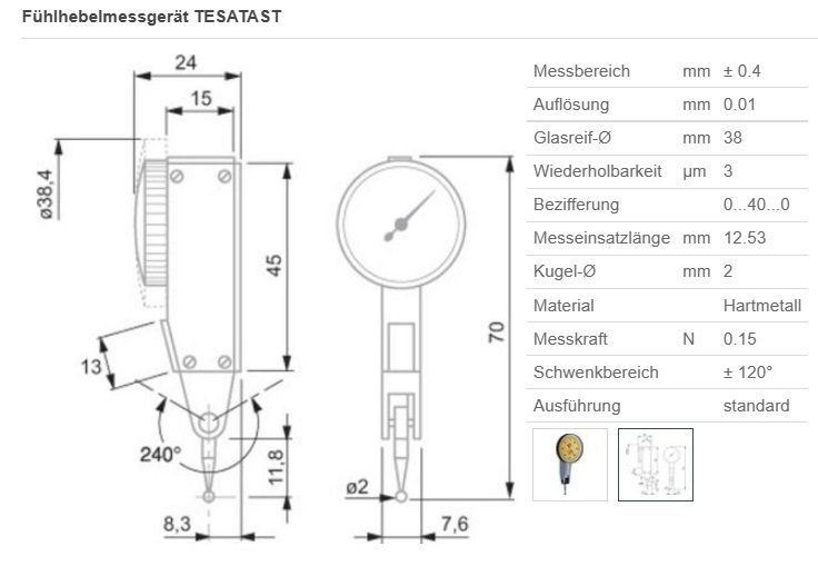 Fühlhebelmessgerät TESATAST mit Magnetmessstativ INTERAPID (Gebraucht ...