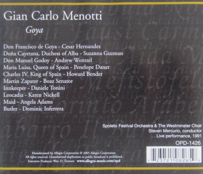 Gian Carlo Menotti - Goya (Gebraucht) in Grüningen für CHF 4 – mit Lieferung auf Ricardo kaufen