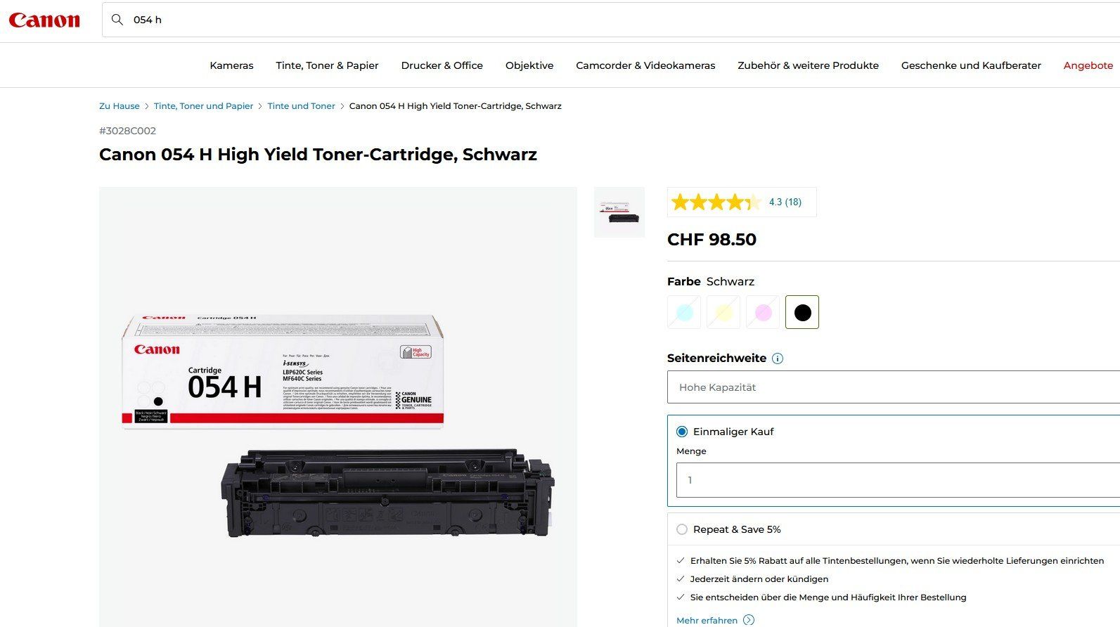 Canon i-SENSYS LBP-623/MF641/MF645 black Toner,3028C002/054H (Neu und ...