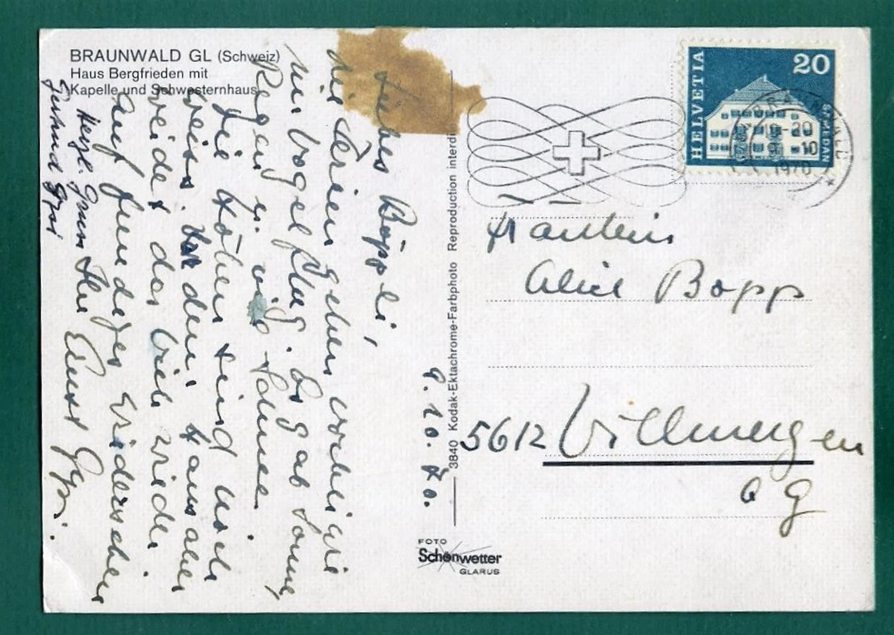 Braunwald,Haus Bergfrieden mit Kapelle u.Schwesternhaus,1970 (Gebraucht) in Sargans für CHF 1 ...