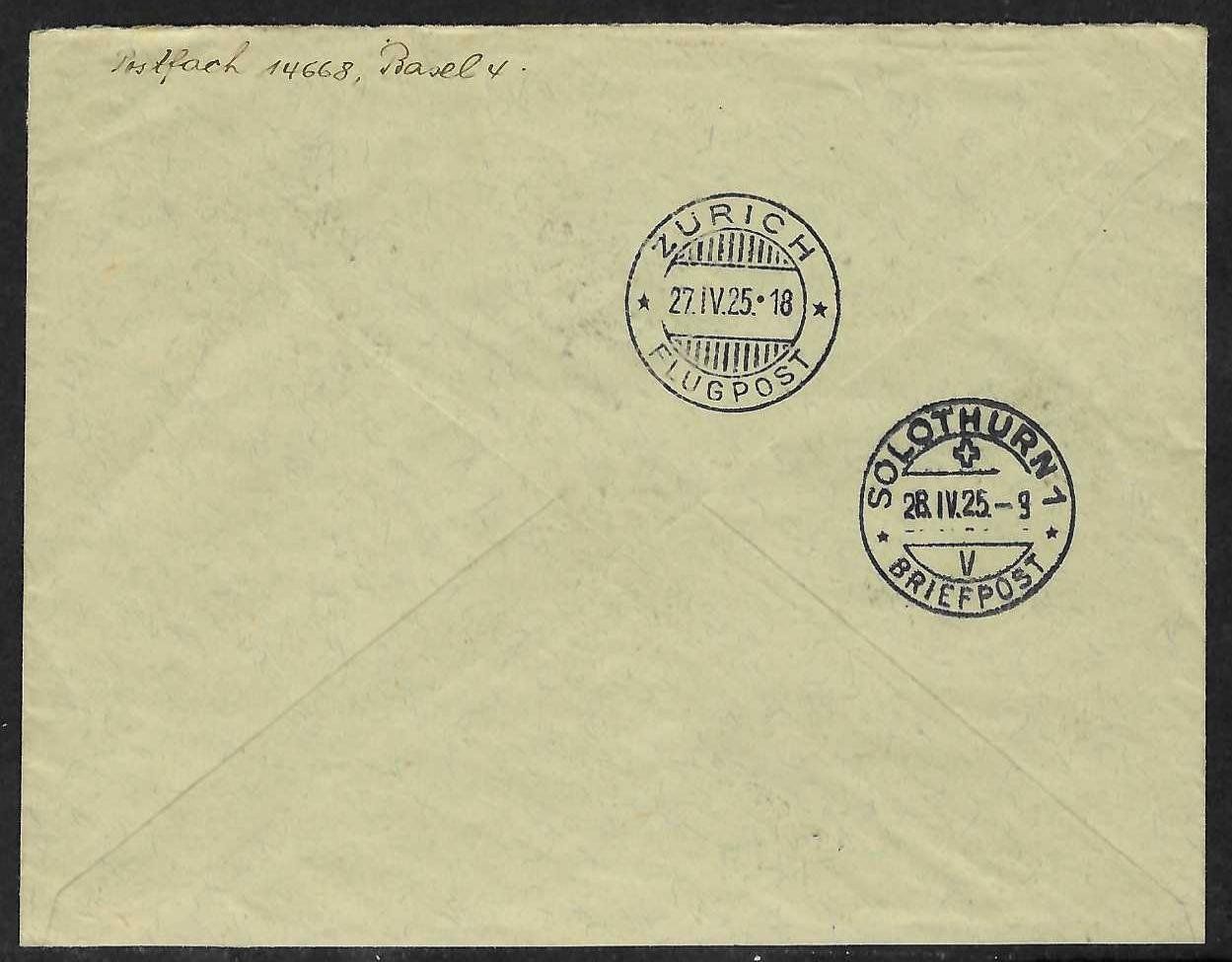 1925, F5+J30+32 a. Flugbrief Basel-Zürich LPHB 25.3a (15494) (Gebraucht ...