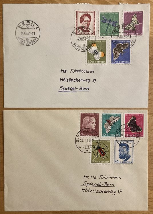 2x Satzbelege Pro Juventute 1951 und 1954, SBK 90 Fr. (Gebraucht) in Flawil für CHF 9 – mit ...