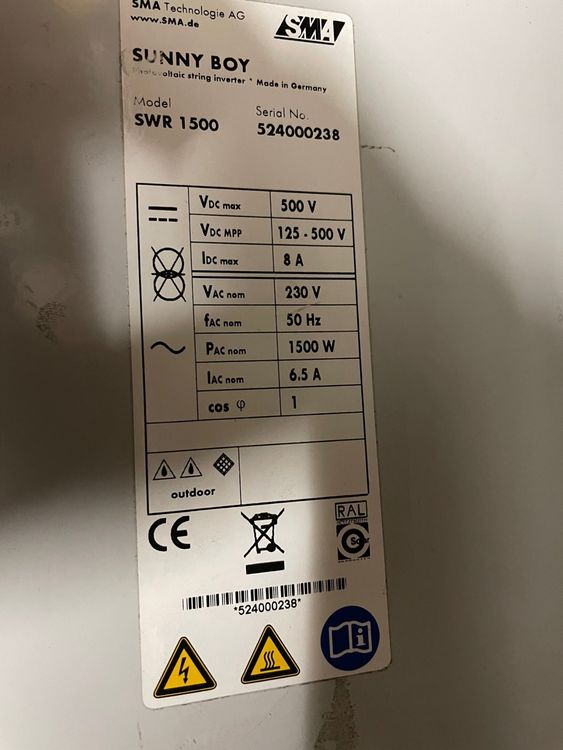 SMA Wechselrichter SWR 1500 Sunny Boy (Defekt) in Olten für CHF 1 – nur Abholung auf Ricardo kaufen