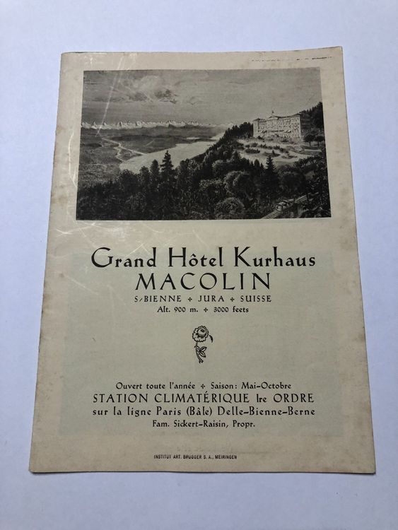 Grand Hotel Kurhaus Macolin s/Bienne Brügger (Gebraucht) in Pfäffikon ...
