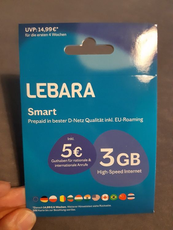Lebara DE – Prepaid Karte mit 5€ und 3GB (Neu und originalverpackt) in ...