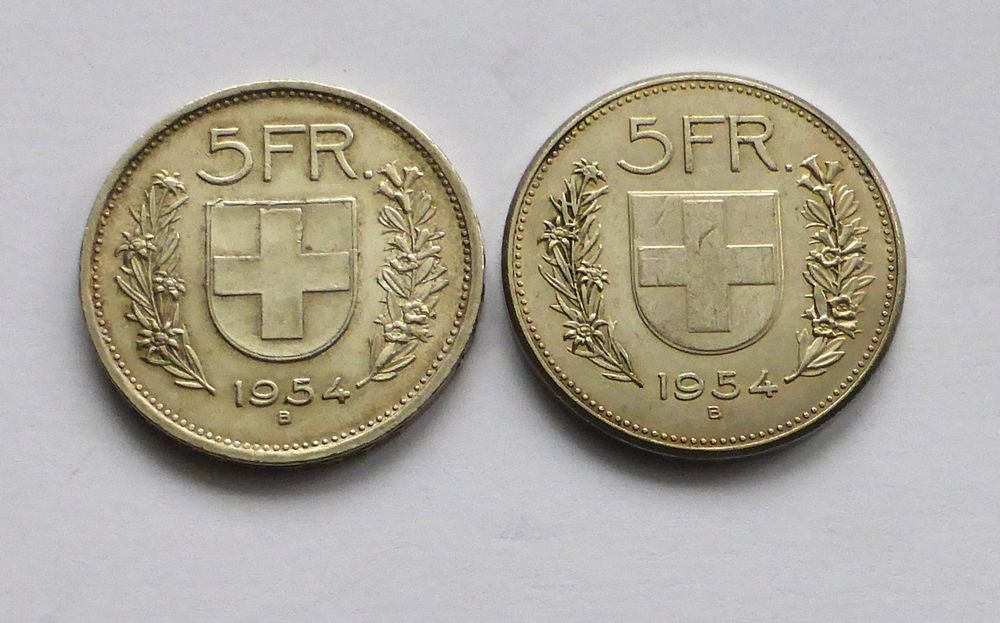 2x 5 Fr. 1954, 1x "ABART" ohne Randschrift, inkl. 5Fr. 1954 (Gebraucht) in Buochs für CHF 18 ...