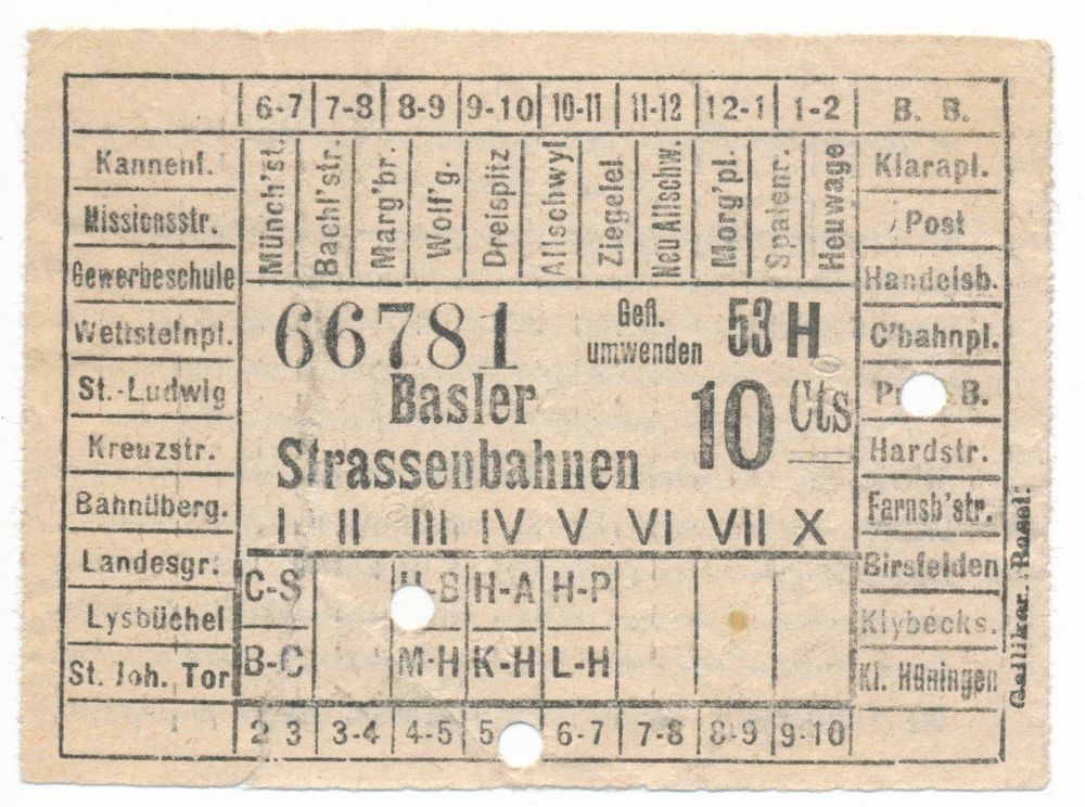 Eisenbahn Bahn Tram Billett Basel BStB 10 Cts. um 1905 (Gebraucht) in Felben-Wellhausen für CHF ...