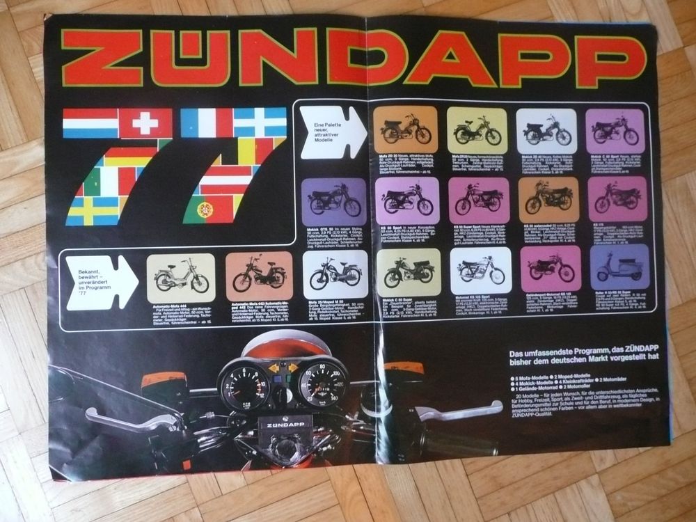 ZÜNDAPP POSTER/PROSPEKT 1977 KS50 GS125 KS175 R50 RS50 GTS (Gebraucht ...
