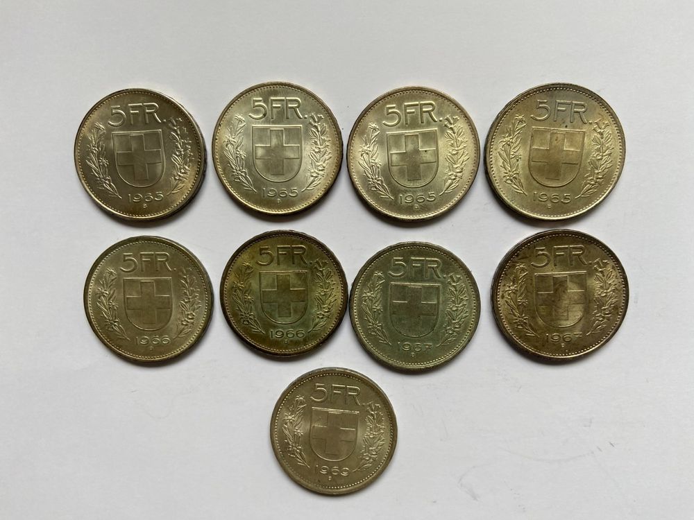 9 Stück 5 Franken 1965,1966,1967,1969 Silber (Gebraucht) in Wängi für CHF 88 – mit Lieferung auf ...