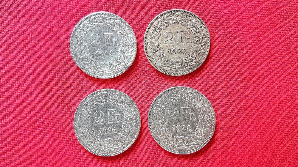 4 x 2 Fr Silbermünzen 1914-1920-1921-1928 ab nur 1.00 Fr !! (Gebraucht) in Camignolo für CHF 22 ...