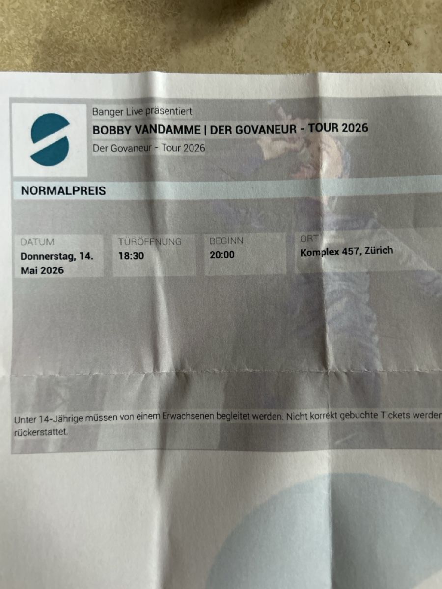 Bobby Vandame Ticket Zürich (Neu und originalverpackt) in Wetzikon ZH ...