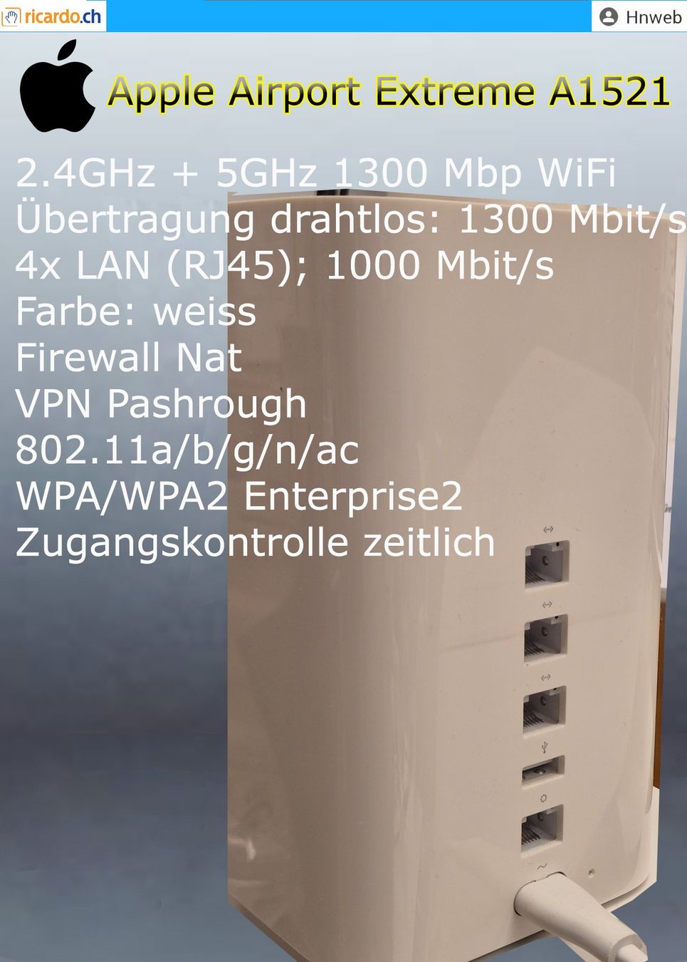 Apple Airport Extreme A1521 2.4GHz 5GHz (Gebraucht) in Kaisten für CHF ...