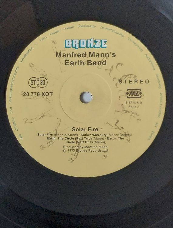 LP - MANFRED MANN'S EARTH BAND - SOLAR FIRE (Gebraucht) in Steckborn ...