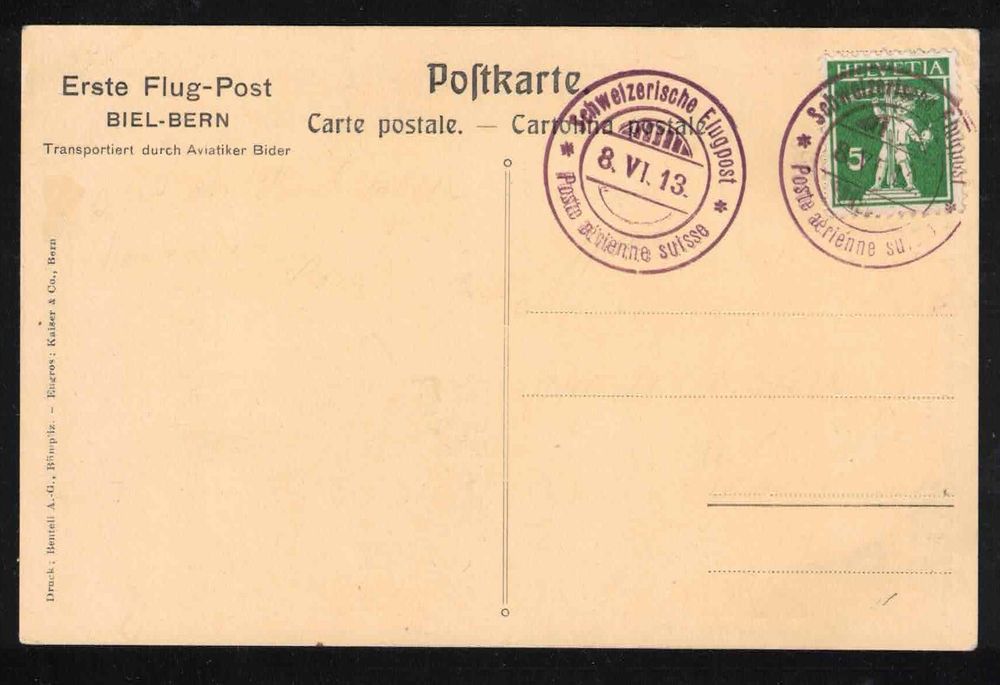 1913 Flugpost Vorläufer, Biel - Bern auf Karte "XIII OK 1a" (Neu (gemäss Beschreibung)) in ...