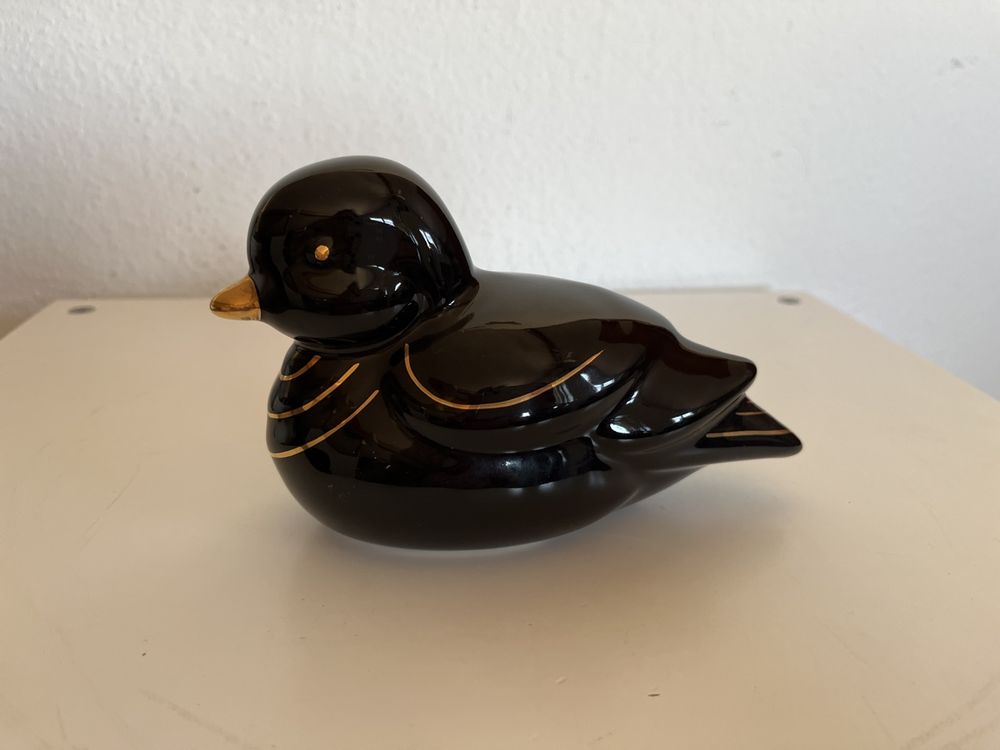 Deko-Ente aus Keramik, schwarz-goldig glänzend, Vintage (Gebraucht) in ...