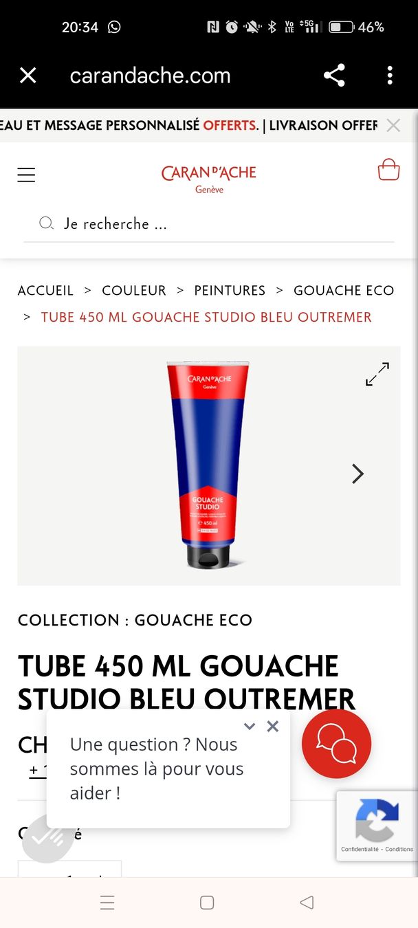 Lot de 5 tubes de gouache liquide Caran d'Ache 450ml (Neuf avec ...