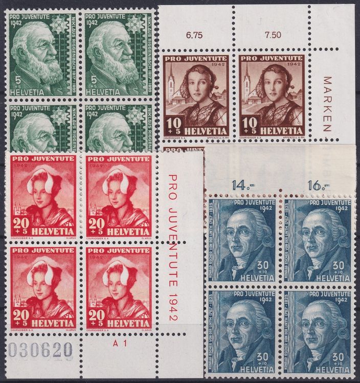 1942, Pro Juventute J101-J104 Viererblöcke ** | Kaufen auf Ricardo