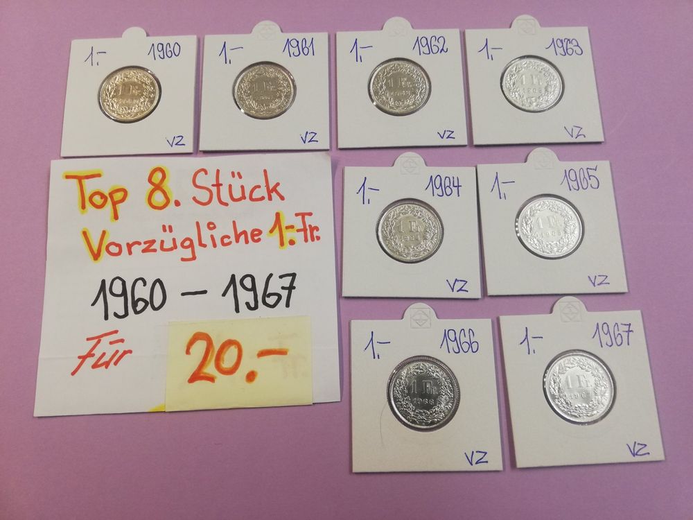 Schweizer Silbermünzen 8X 1 Fr.1960-1967 Top! (Gebraucht) in Engi für ...