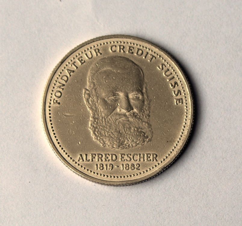 Alfred Escher Münze 8Gr. Fine Silver 999 Credit Suisse 1981 (Gebraucht ...