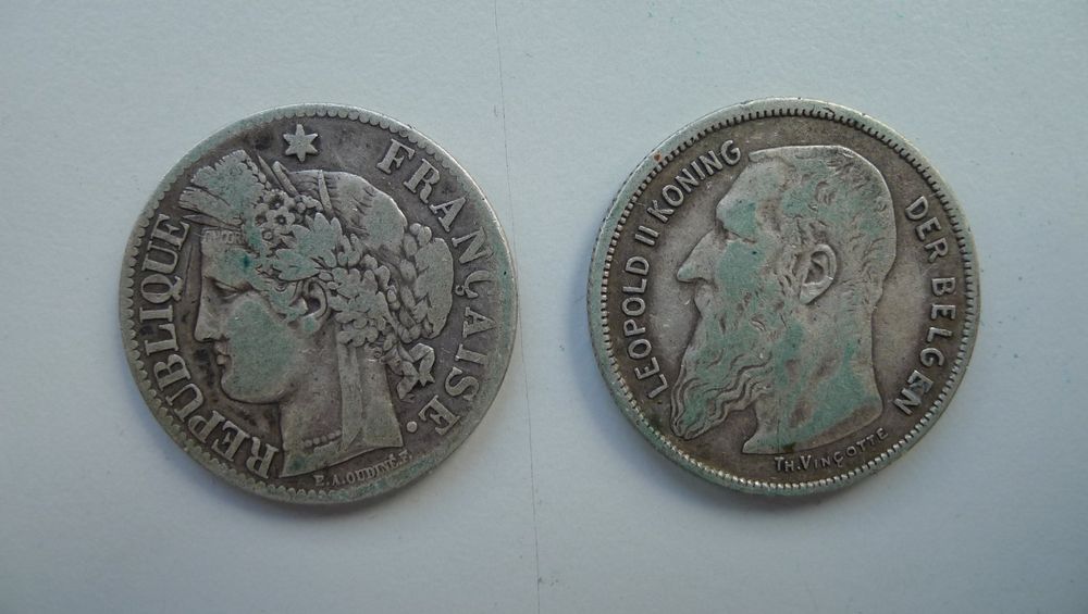 1887+1904, 2x 2 Fr.-Silbermünze aus Begien und Frankreich (Gebraucht ...