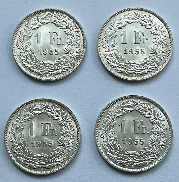 4 sehr schöne Schweizer Silber 1 Franken Münzen von 1955 (Neu (gemäss Beschreibung)) in Zürich ...