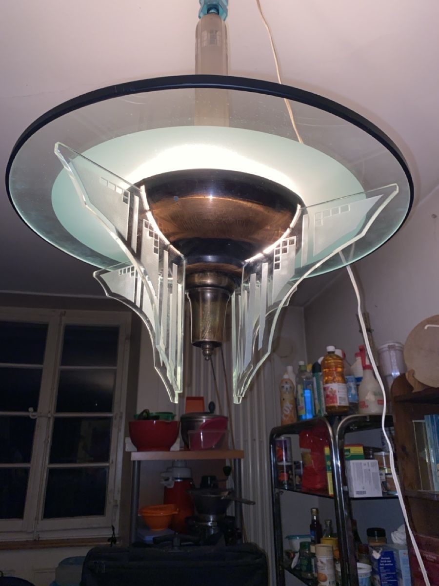 Ancienne lampe Art Déco suspension en verre(vintage) (Gebraucht) in ...