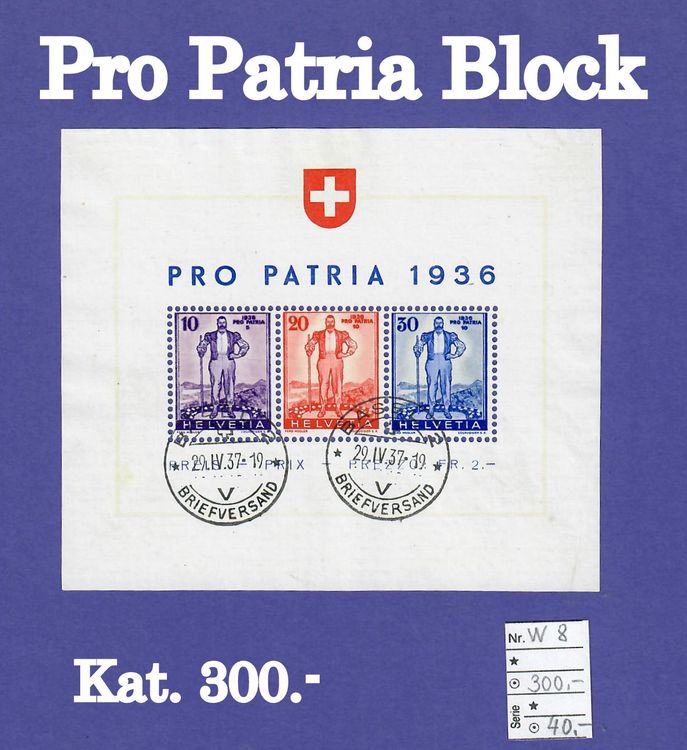 Sondermarken Block Pro Patria 1936 W8 Stempel Basel 29.4.37 (Gebraucht) in Bützberg für CHF 40 ...