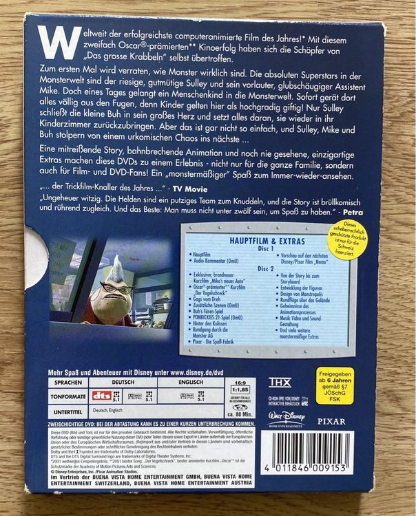 Die Monster AG DVD Disney Pixar (Gebraucht) in Rafz für CHF 2 – mit Lieferung auf Ricardo kaufen