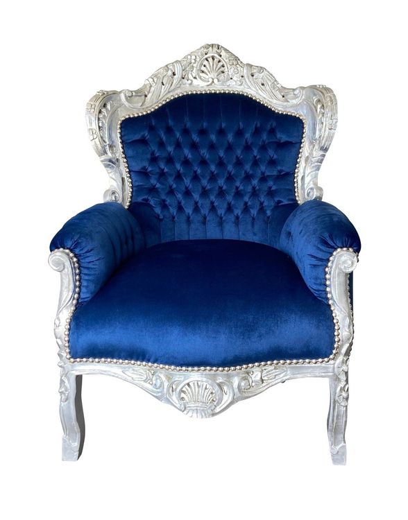 Barock Sessel Louis XV silber/royal blau | Kaufen auf Ricardo