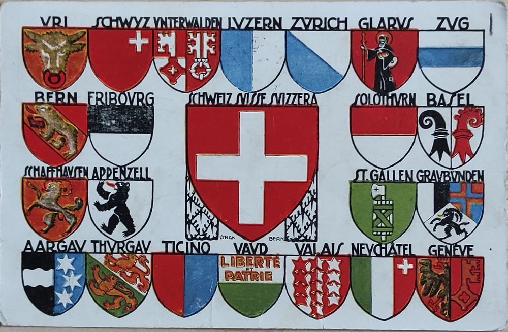 Alte Ansichtskarte Wappen Kantone Schweiz 1917 (Gebraucht) in Siebnen für CHF 6 – mit Lieferung ...