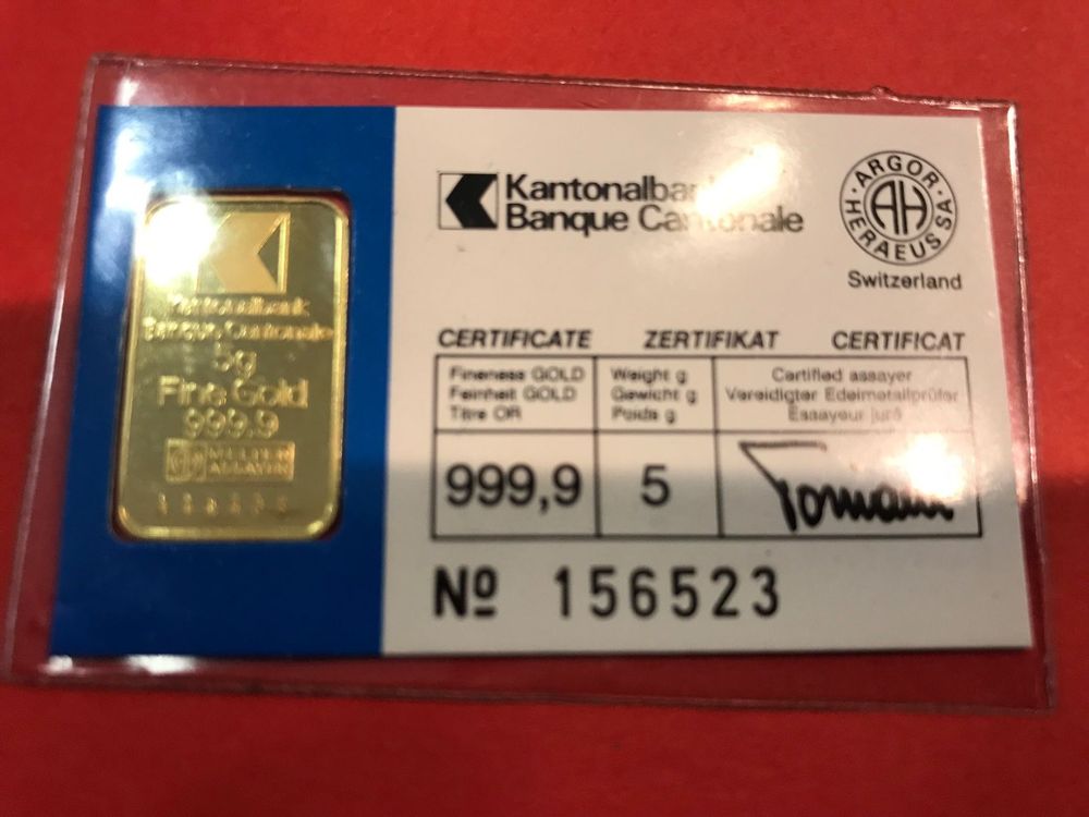 5 Gramm Goldbarren Kantonalbank (Gebraucht) in herisau für CHF 389 ...