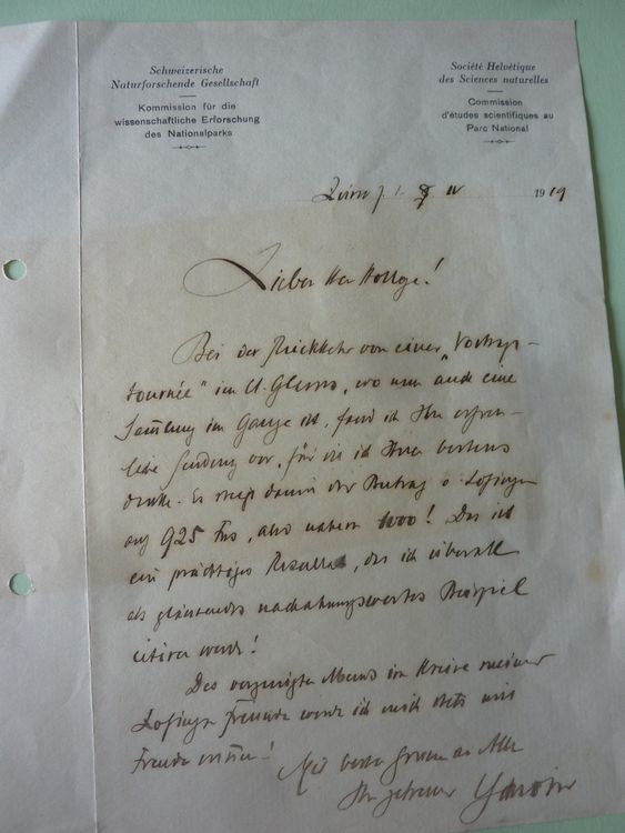 BRIEF VON CARL SCHRÖTER PROF.FÜR BOTANIK AN KOLLEGE, ZÜRICH | Kaufen ...