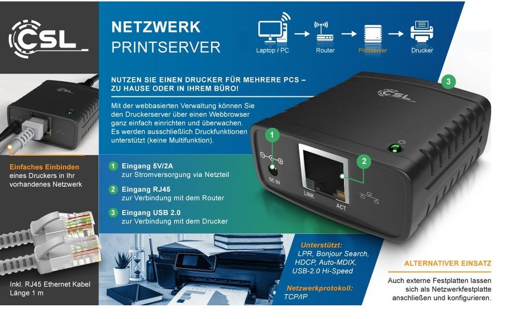 Swisscom Airties Connection Kit & CSL USB Printserver | Kaufen auf Ricardo