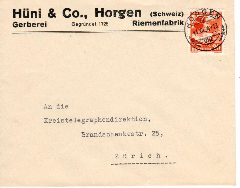 Brief, Hüni & Co. Gerberei Horgen | Kaufen auf Ricardo