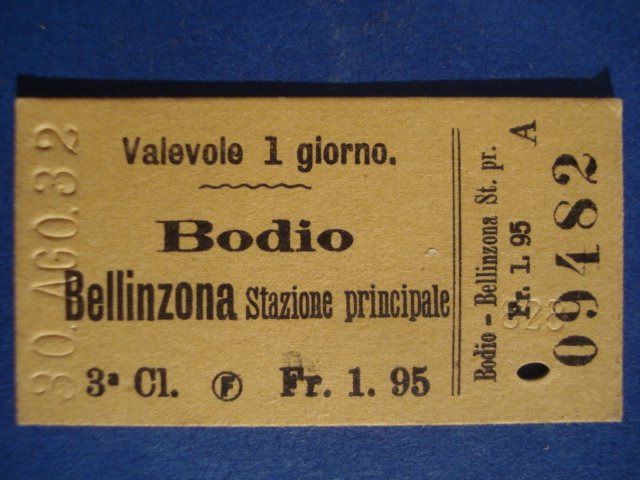 SBB - 30.8.1932 - BODIO - BELLINZONA - 3.Classe | Kaufen auf Ricardo