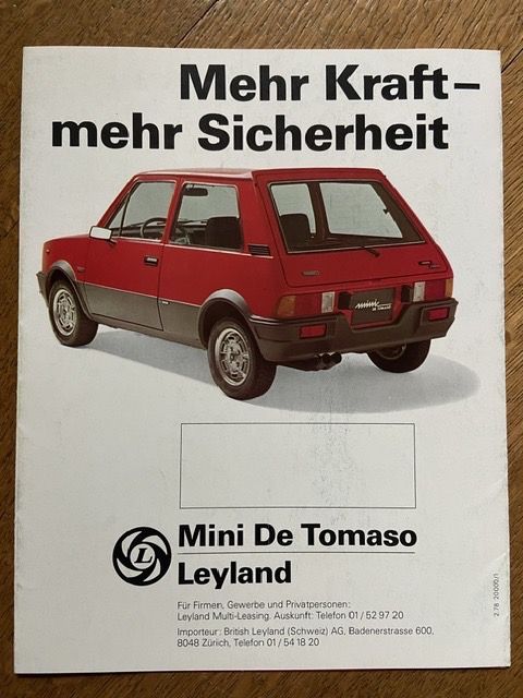 INNOCENTI MINI DE TOMASO Prospekt 1978 Brochure BL Leyland (Gebraucht ...