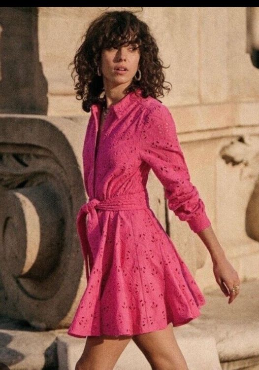 Sézane Kleid, Gr. 36, Pinkes Sommerkleid mit Lochstickerei! (Gebraucht ...