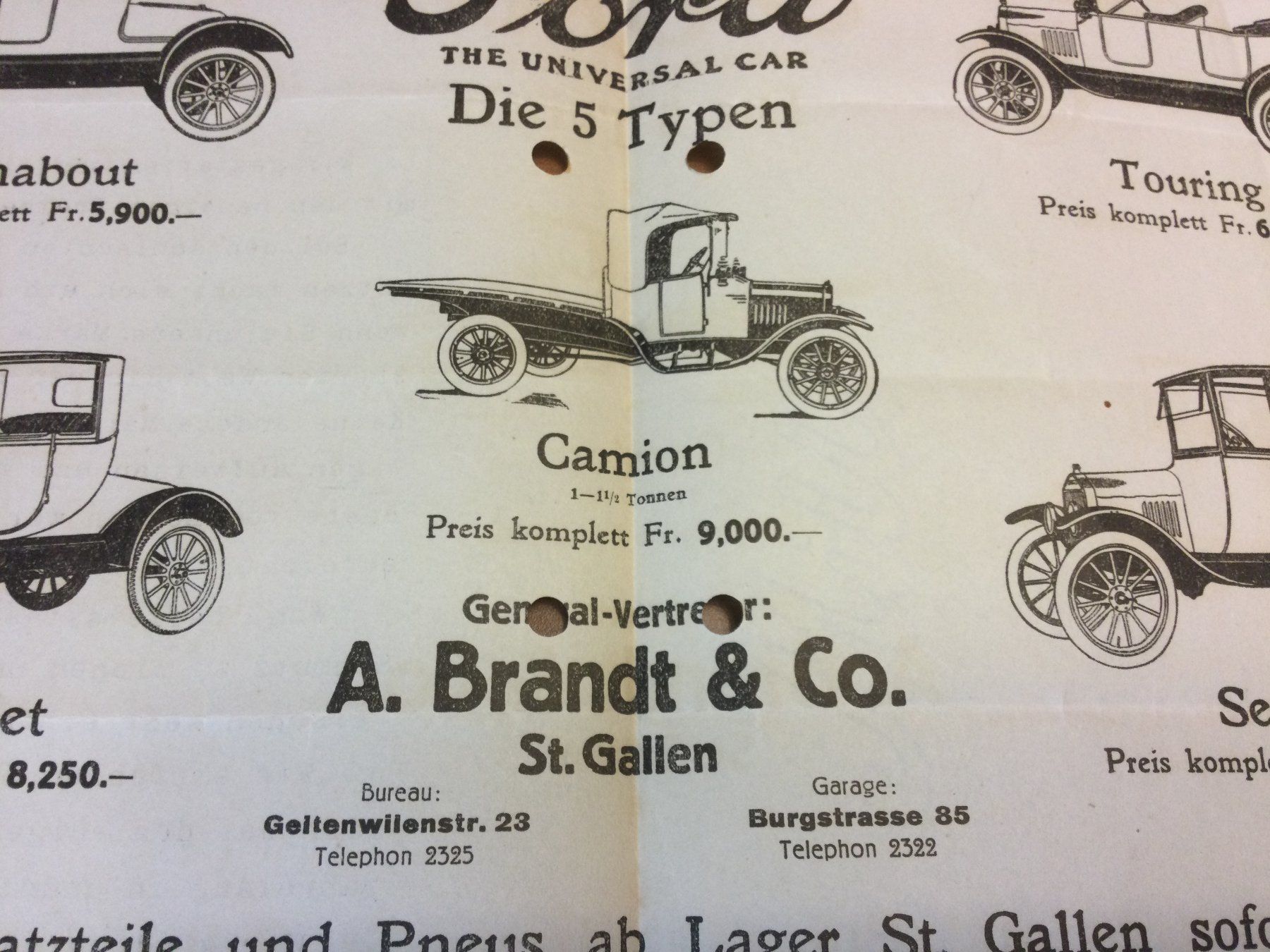 Orginales Ford Auto Prospekt von A. Brand St. Gallen 1921 (Gebraucht ...