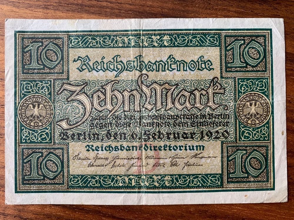 Reichsbanknote 10 Mark 1920 (Gebraucht) in Opfikon für CHF 1.3 – mit ...