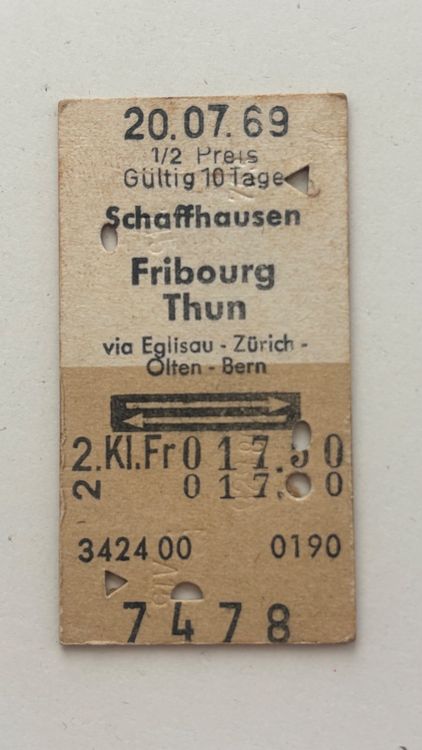 SBB Ticket Billet de train CFF - Schaffhausen Fribourg Thun (Gebraucht ...