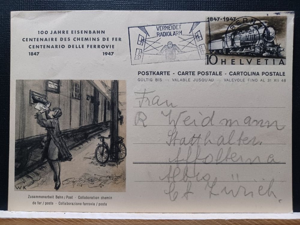 Postkarte "100 Jahre Eisenbahn" Schweiz, 1947 | Kaufen auf Ricardo