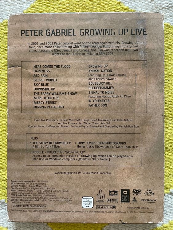 PETER GABRIEL GENESIS-DVD GROWING UP LIVE (Gebraucht) in ...