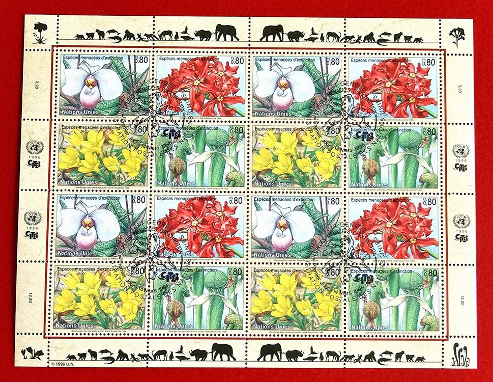 UNO GENF 294 - 297 GEFÄHRDETE ARTEN BLUMEN BOGEN 1996 ET (Neu (gemäss ...